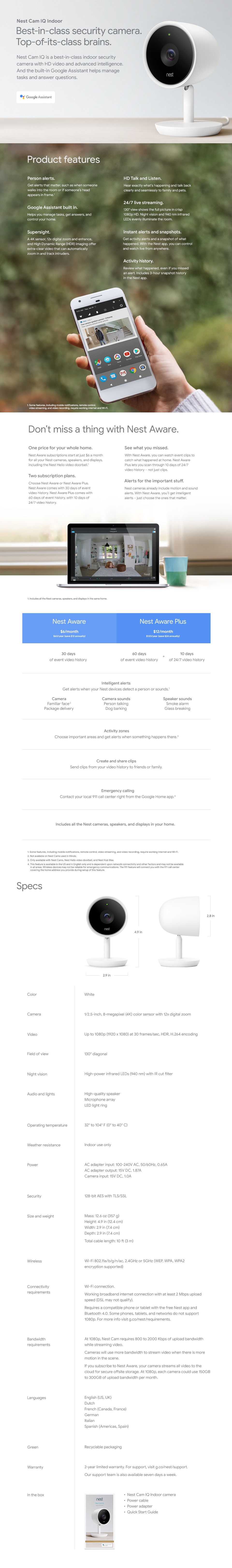 Google Nest Cam IQ Indoor - Full HD Wired Smart Home Security Camera NC3100US - The Home Depot